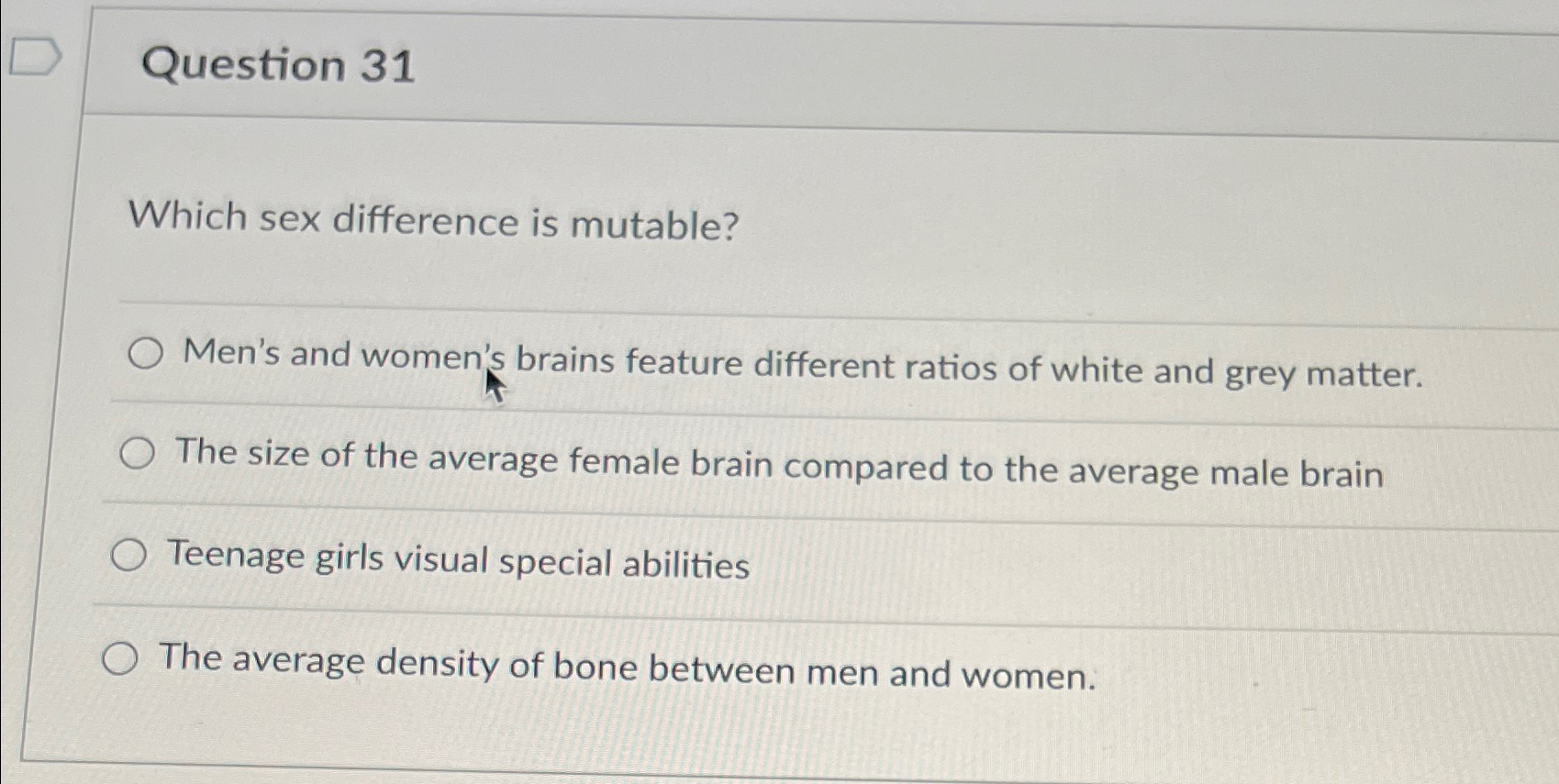 Solved Question 31which Sex Difference Is Mutablemens And 