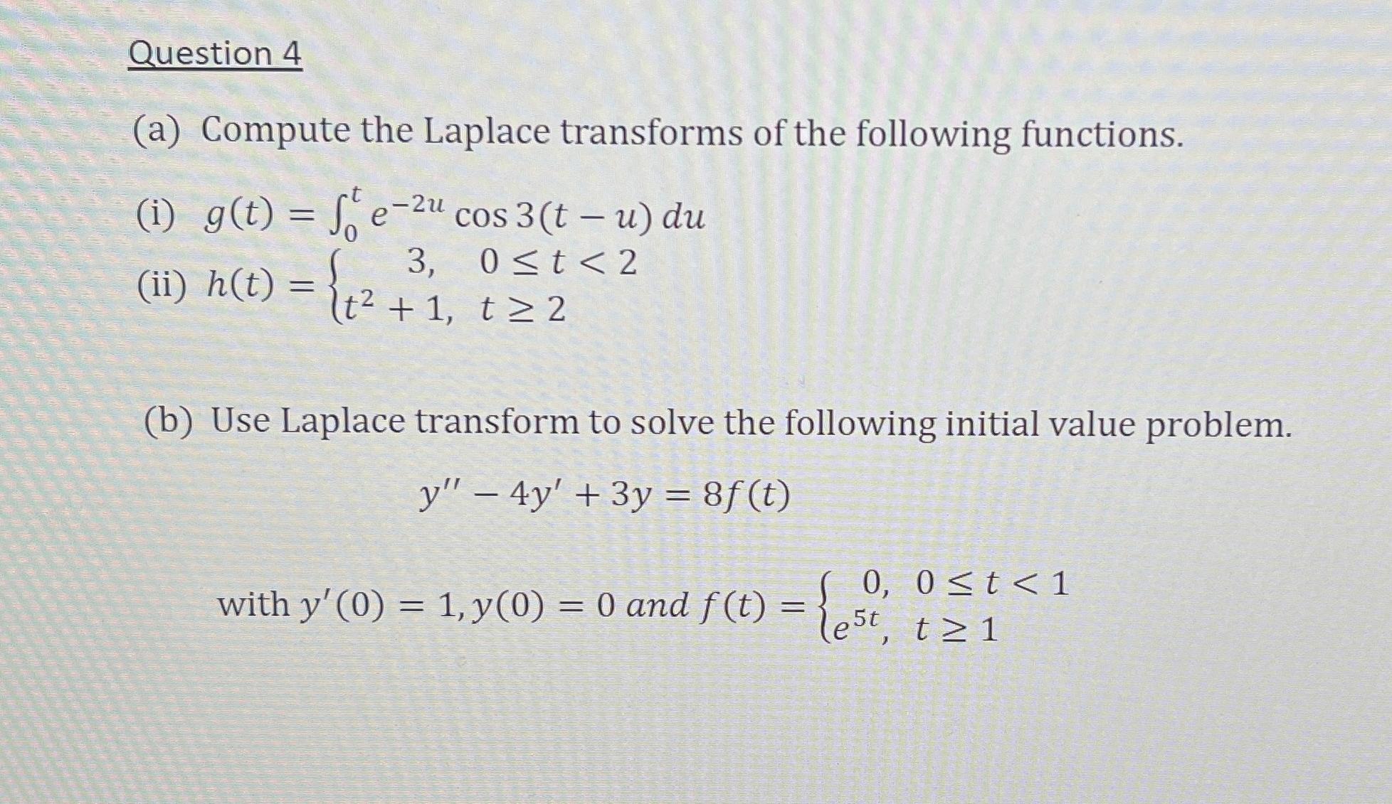 Solved Question 4(a) ﻿Compute the Laplace transforms of the | Chegg.com