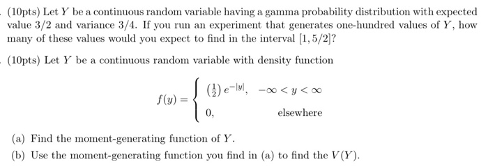 Solved - (10pts) Let Y be a continuous random variable | Chegg.com