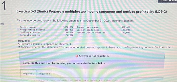 Solved Exercise 6-3 (Static) Prepare a multiple-step income | Chegg.com