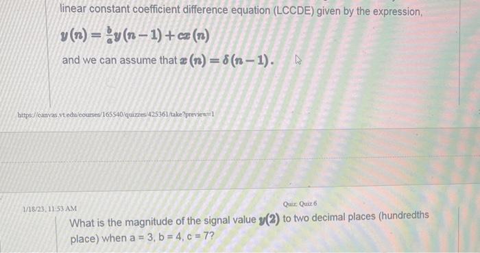 Solved linear constant coefficient difference equation | Chegg.com