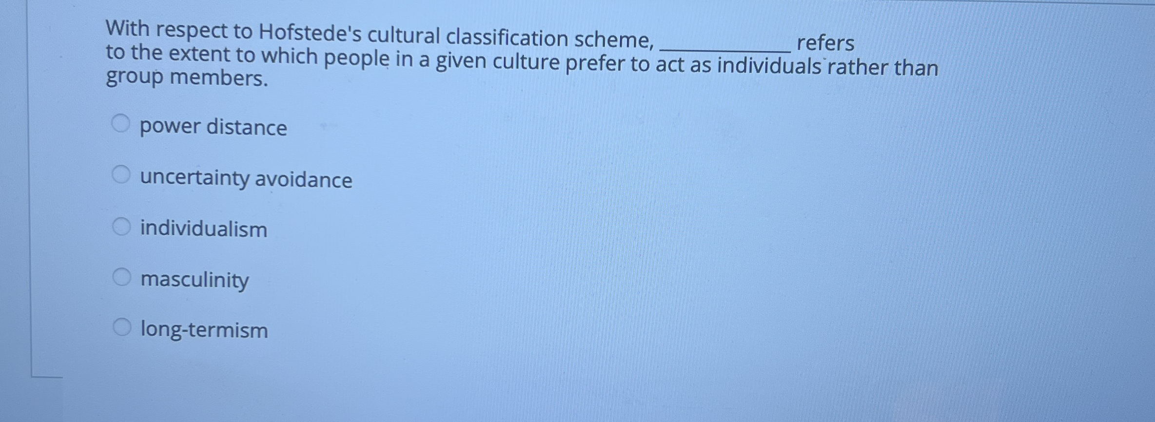 Solved With respect to Hofstede's cultural classification | Chegg.com