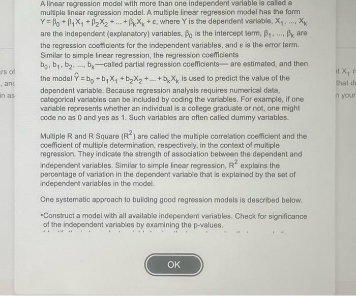 For the provided data, develop a regression model for | Chegg.com
