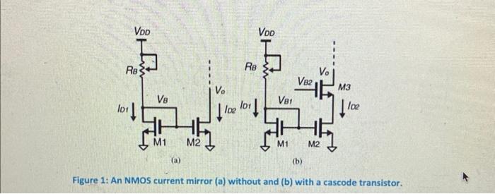 Solved Figure 1: An NMOS current mirror (a) without and (b) | Chegg.com