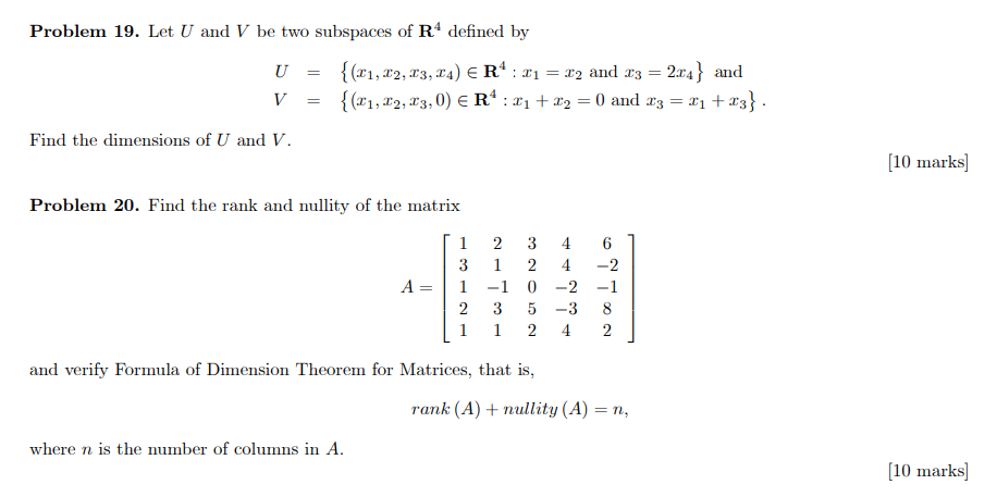 Solved Problem 19. ﻿Let U ﻿and V ﻿be two subspaces of R4 | Chegg.com