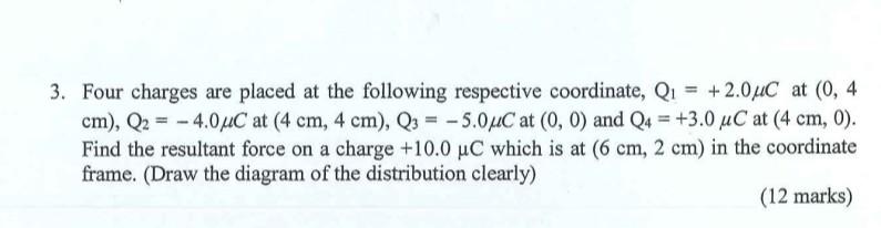 Solved 3. Four charges are placed at the following | Chegg.com