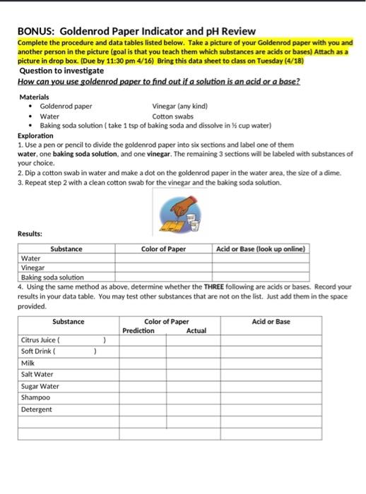 BONUS: Goldenrod Paper Indicator and pH Review | Chegg.com
