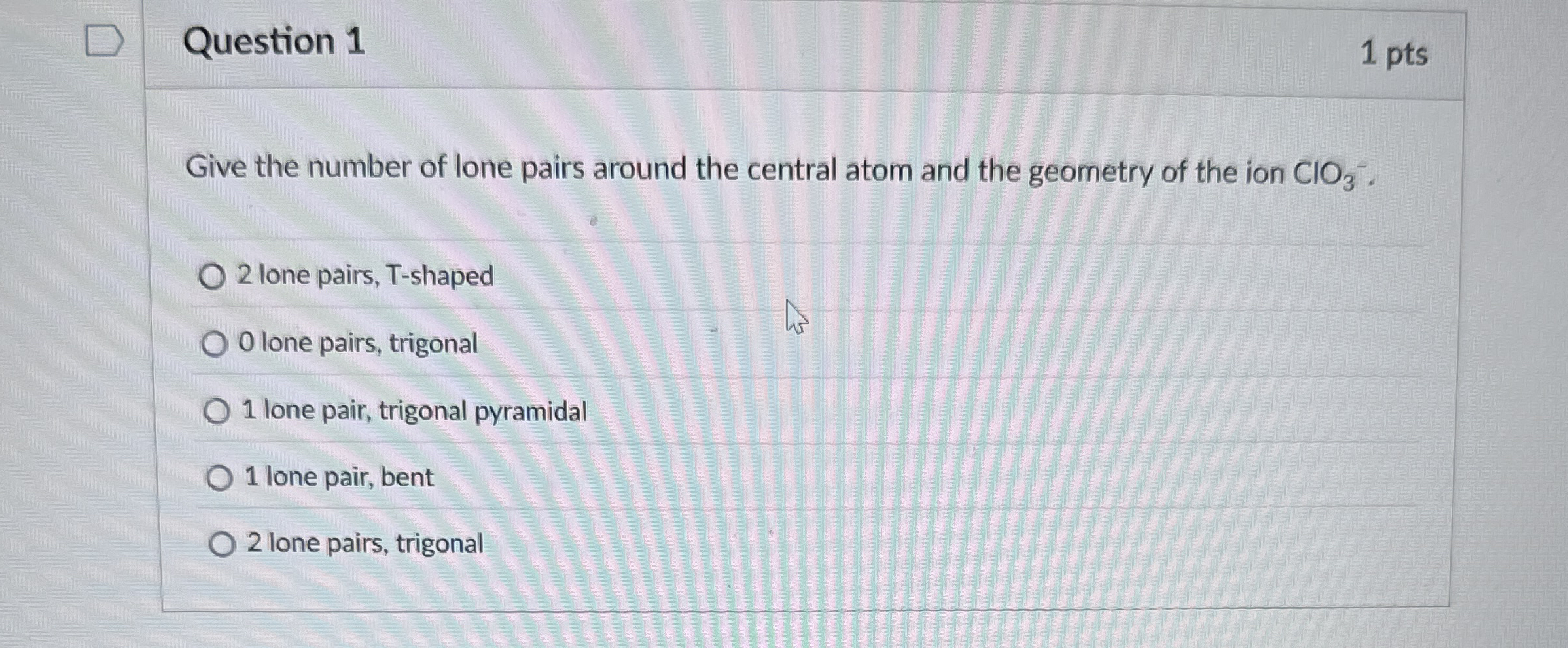 Solved Question 11 ﻿ptsGive the number of lone pairs around | Chegg.com