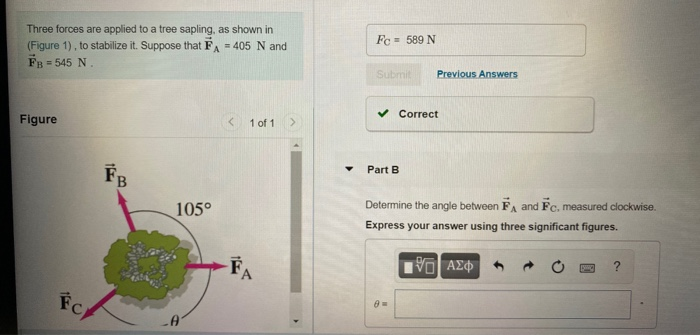 Solved Three forces are applied to a tree sapling, as shown | Chegg.com