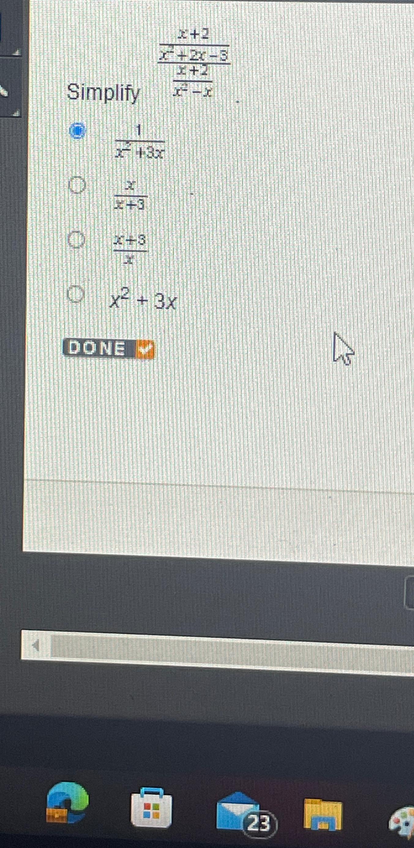 Solved Simplify x+2x2+2x-5x+2x2-x1x2+3xxx+3x+3xx2+3xDONE1 | Chegg.com