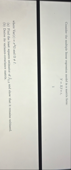 Solved Consider the multiple linear regression model in a | Chegg.com