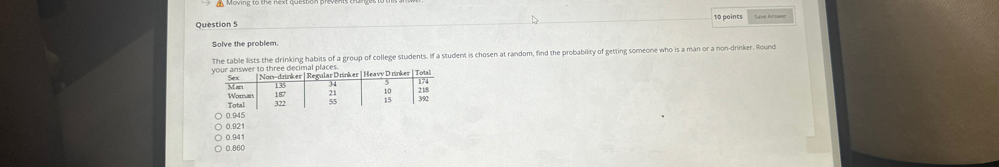 Solved Question 510 ﻿pointsSolve the problem.The table lists | Chegg.com