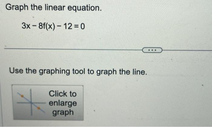 Solved Graph the linear equation. 3x−8f(x)−12=0 Use the | Chegg.com