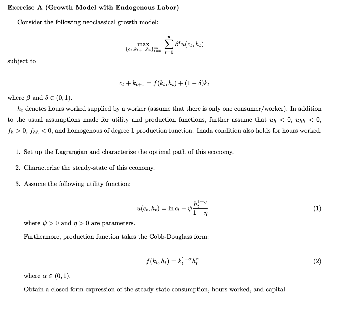 Solved Exercise A (Growth Model with Endogenous | Chegg.com