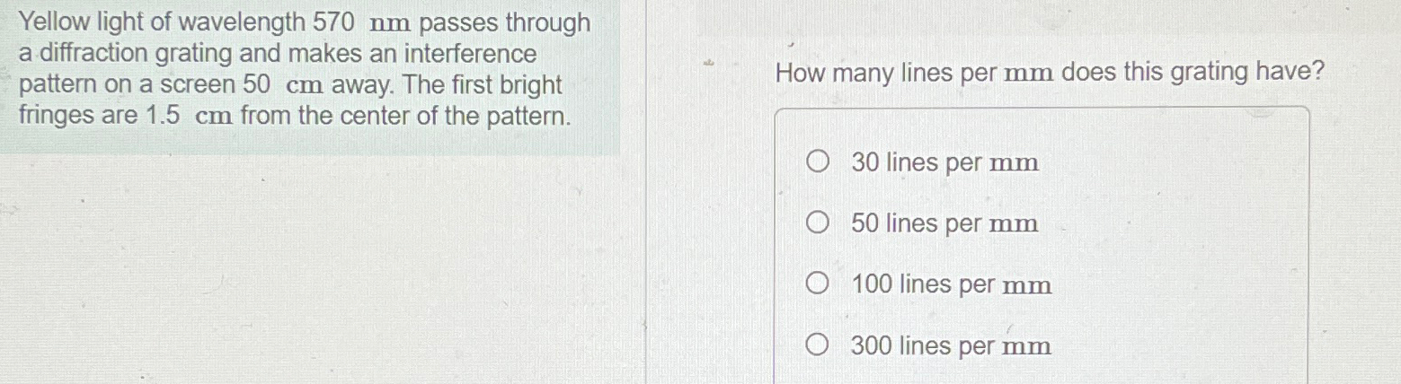 Solved Yellow light of wavelength 570nm ﻿passes through a | Chegg.com