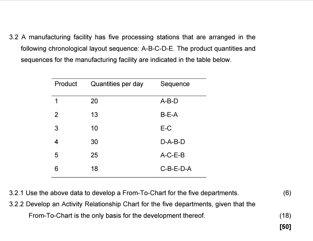 Solved 3.2 ﻿A manufacturing facility has five processing | Chegg.com