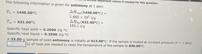 Solved The following information is given for bismuth at 1 | Chegg.com