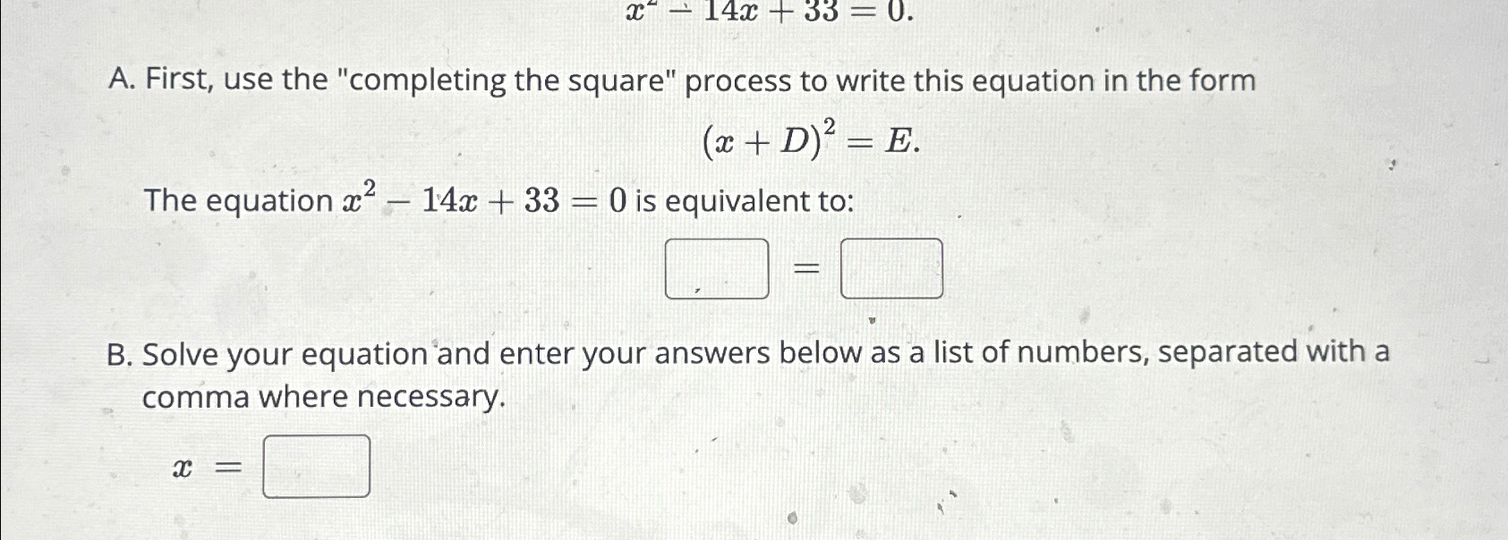 Solved A. ﻿First, use the "completing the square" process to | Chegg.com