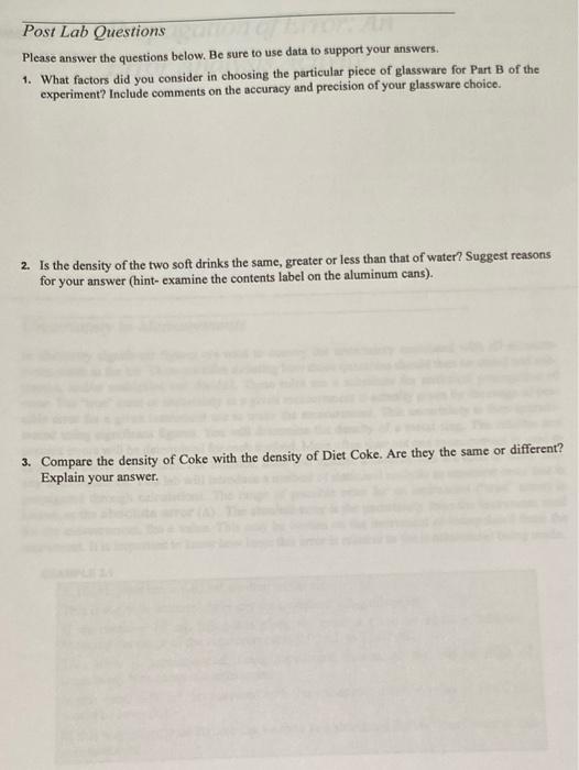 Solved help with post lab the 2 liquids talked about is coke | Chegg.com