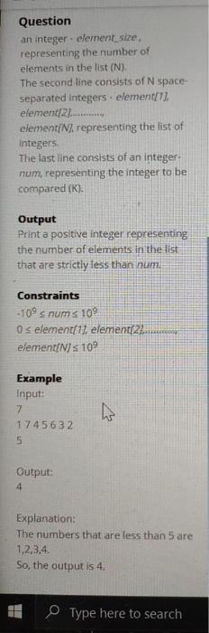 Solved Question an integer- element size.. representing the | Chegg.com