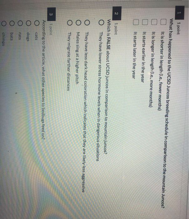 Solved 1 point What has happened to the UCSD Juncos breeding | Chegg.com