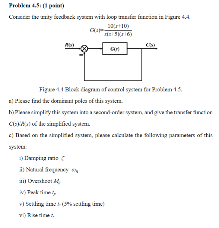 Solved Problem 4.5: (1 ﻿point)Consider the unity feedback | Chegg.com
