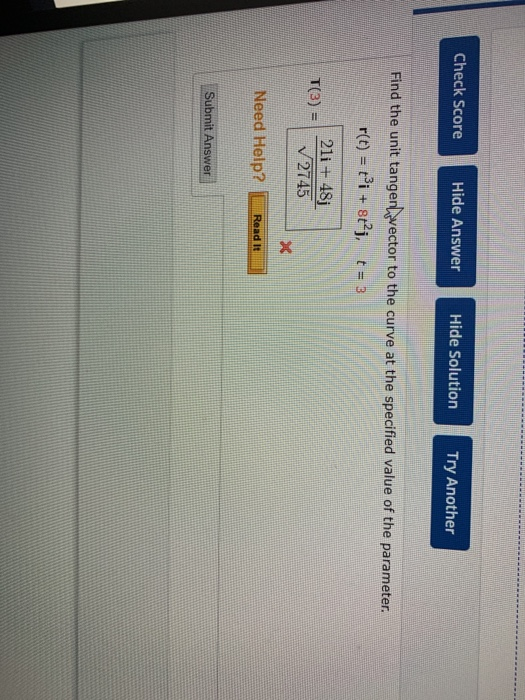 Solved Check Score Hide Answer Hide Solution Try Another | Chegg.com