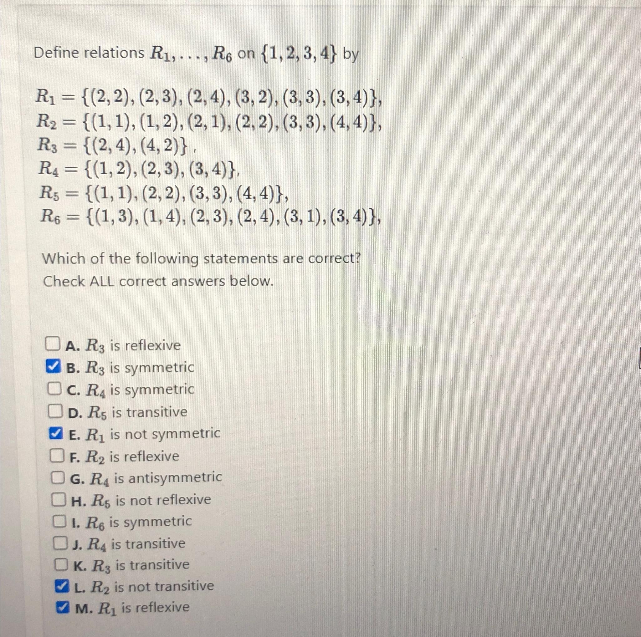 Solved Define relations R1,dots,R6 ﻿on {1,2,3,4} | Chegg.com