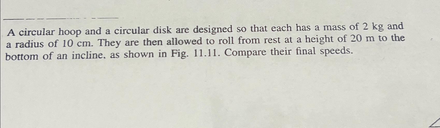 Solved A circular hoop and a circular disk are designed so | Chegg.com