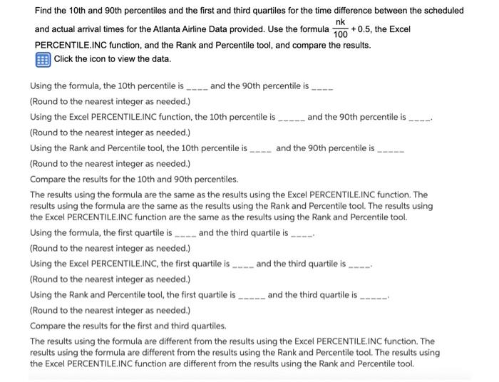 Solved and actual arrival times for the Atlanta Airline Data | Chegg.com