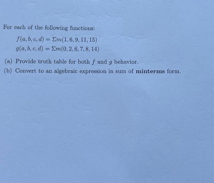 For each of the following functions: f(a, b, c, d) = | Chegg.com
