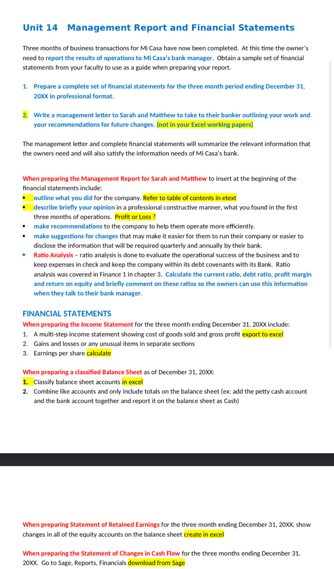 Solved Unit 14 ﻿Management Report and Financial | Chegg.com