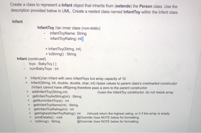 Solved Create A Class To Represent A Infant Object That 