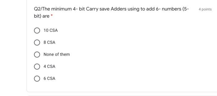 Solved 4 points Q2/The minimum 4-bit Carry save Adders using | Chegg.com