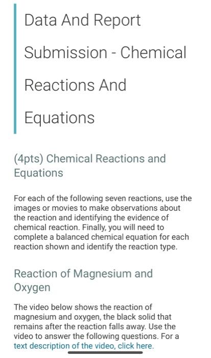 Solved Data And Report Submission - Chemical Reactions And | Chegg.com Solved Data And Report Submission - Chemical Reactions And | Chegg.com