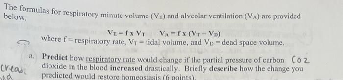 Solved The formulas for respiratory minute volume (VE) and | Chegg.com
