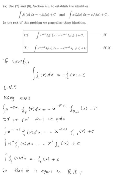 Solved 12. Project Problem: Integral identities with Bessel | Chegg.com