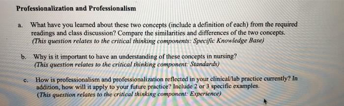 Solved Professionalization and Professionalism a. What have | Chegg.com