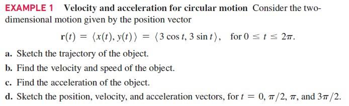 Solved EXAMPLE 1 Velocity and acceleration for circular | Chegg.com