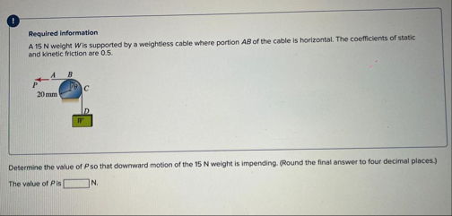 Solved Required informationA 15 ﻿N weight W ﻿is supported by | Chegg.com