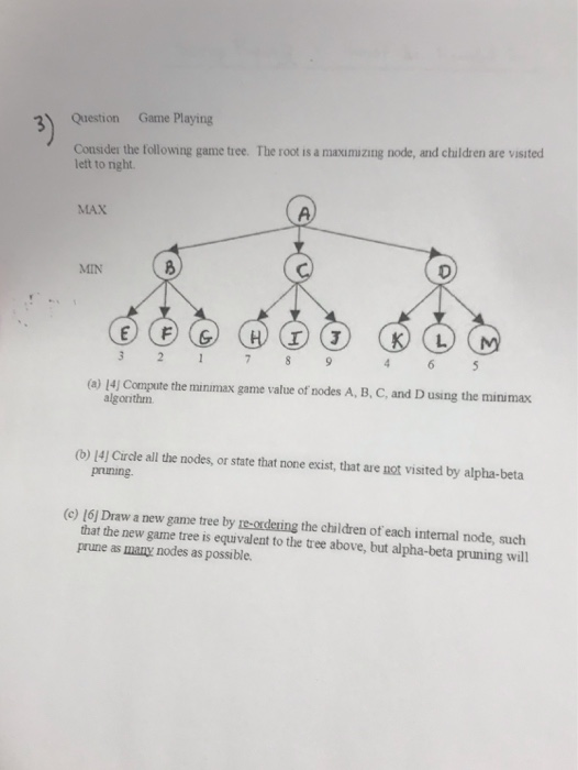 Game Playing Question 3) Consider the following game | Chegg.com