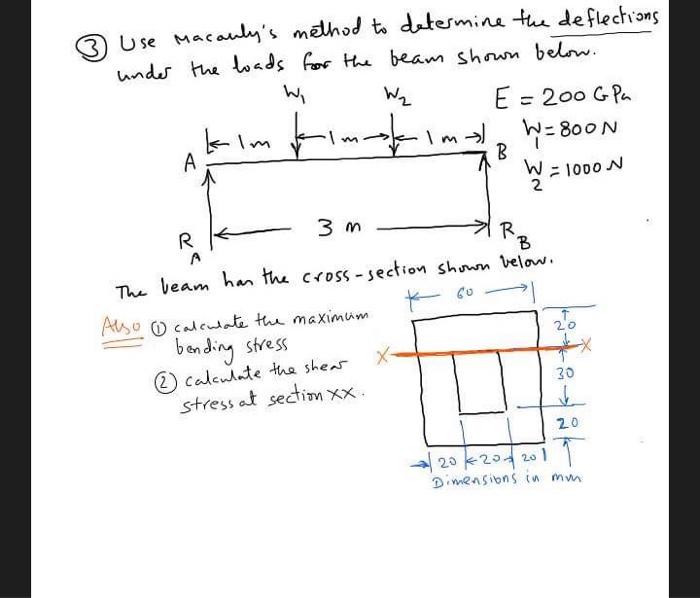 Solved (3) Use Macauly's method to datermine the deflections | Chegg.com