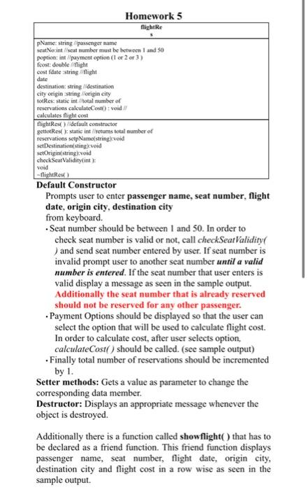 Solved Homework 5 flightRe pName: string passenger name Seat | Chegg.com
