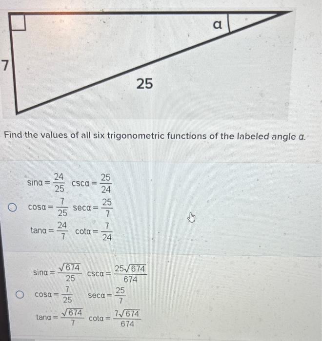 Solved Find the values of all six trigonometric functions of | Chegg.com