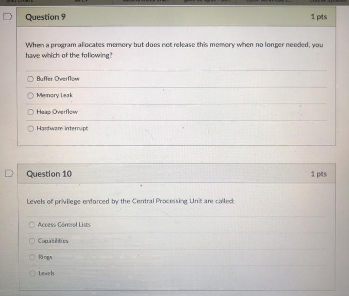 Solved Question 9 1 Pts When A Program Allocates Memory But 9236