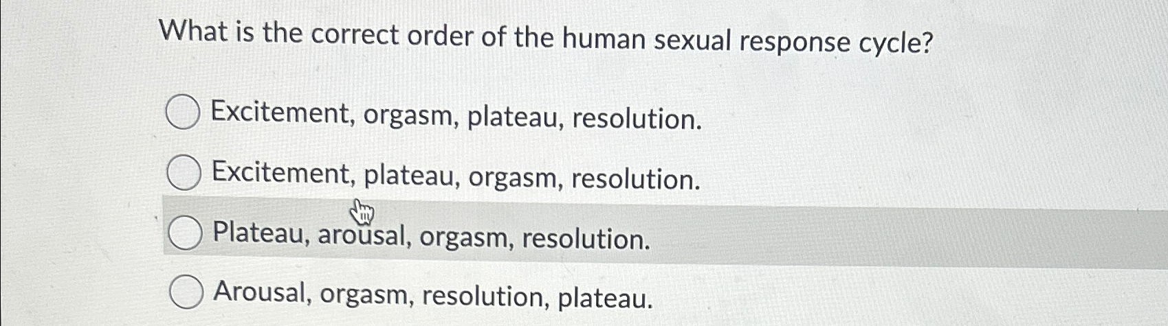 Solved What is the correct order of the human sexual | Chegg.com
