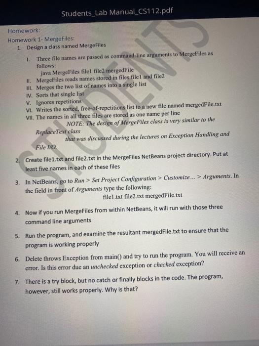 Solved Students_Lab Manual_CS112.pdf Homework: Homework | Chegg.com