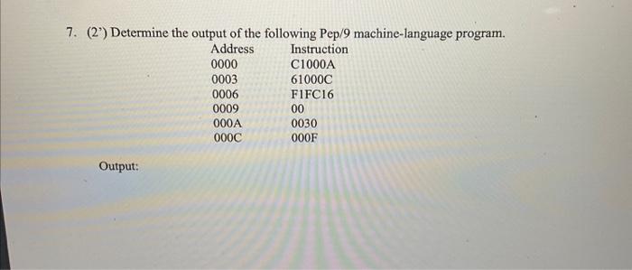 Solved (2') Determine the output of the following Pep/9 | Chegg.com