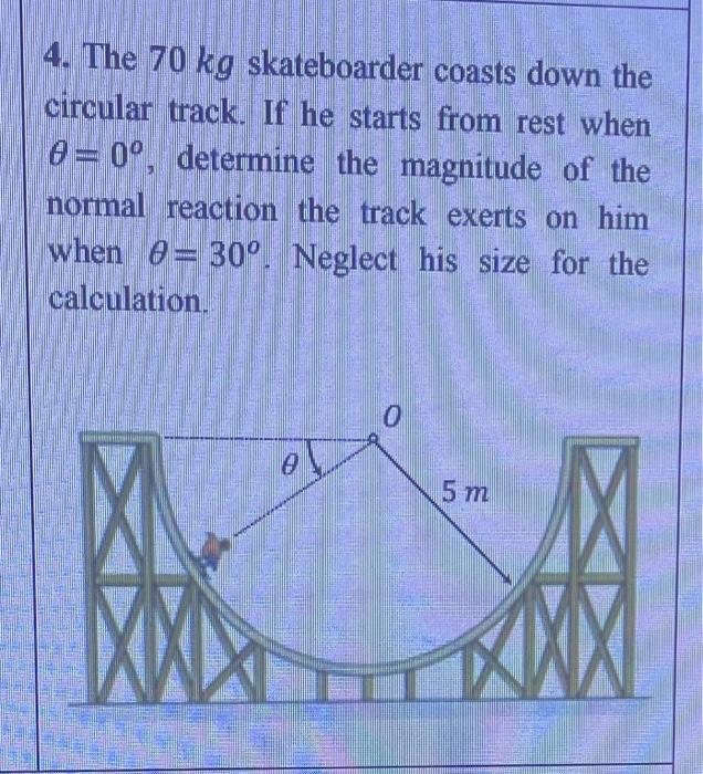 Solved 4. The 70 kg skateboarder coasts down the circular | Chegg.com