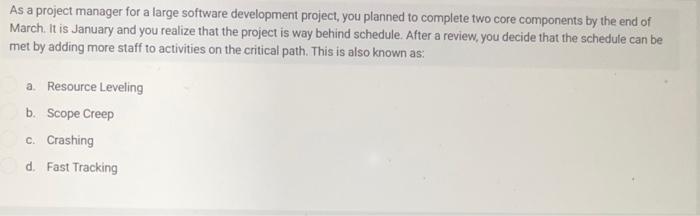 Solved As a project manager for a large software development | Chegg.com